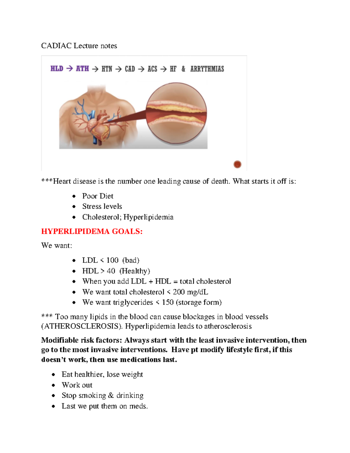Cardiac Pharm - CADIAC Lecture notes ***Heart disease is the number one ...