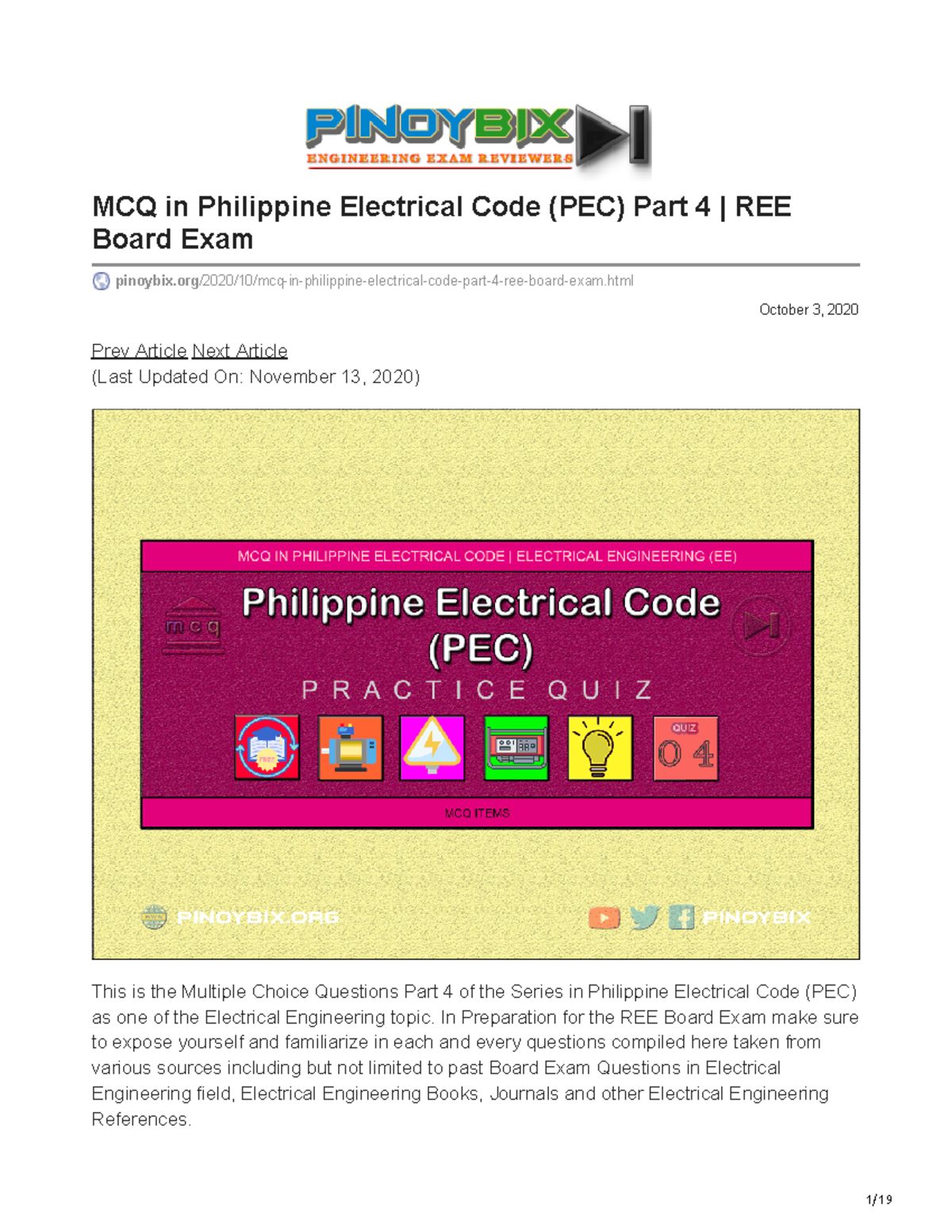 4pinoybix.org-MCQ in Philippine Electrical Code PEC Part 4 REE Board ...