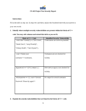 CS 410 Project Two Security Report Template - CS 410 Project Two ...