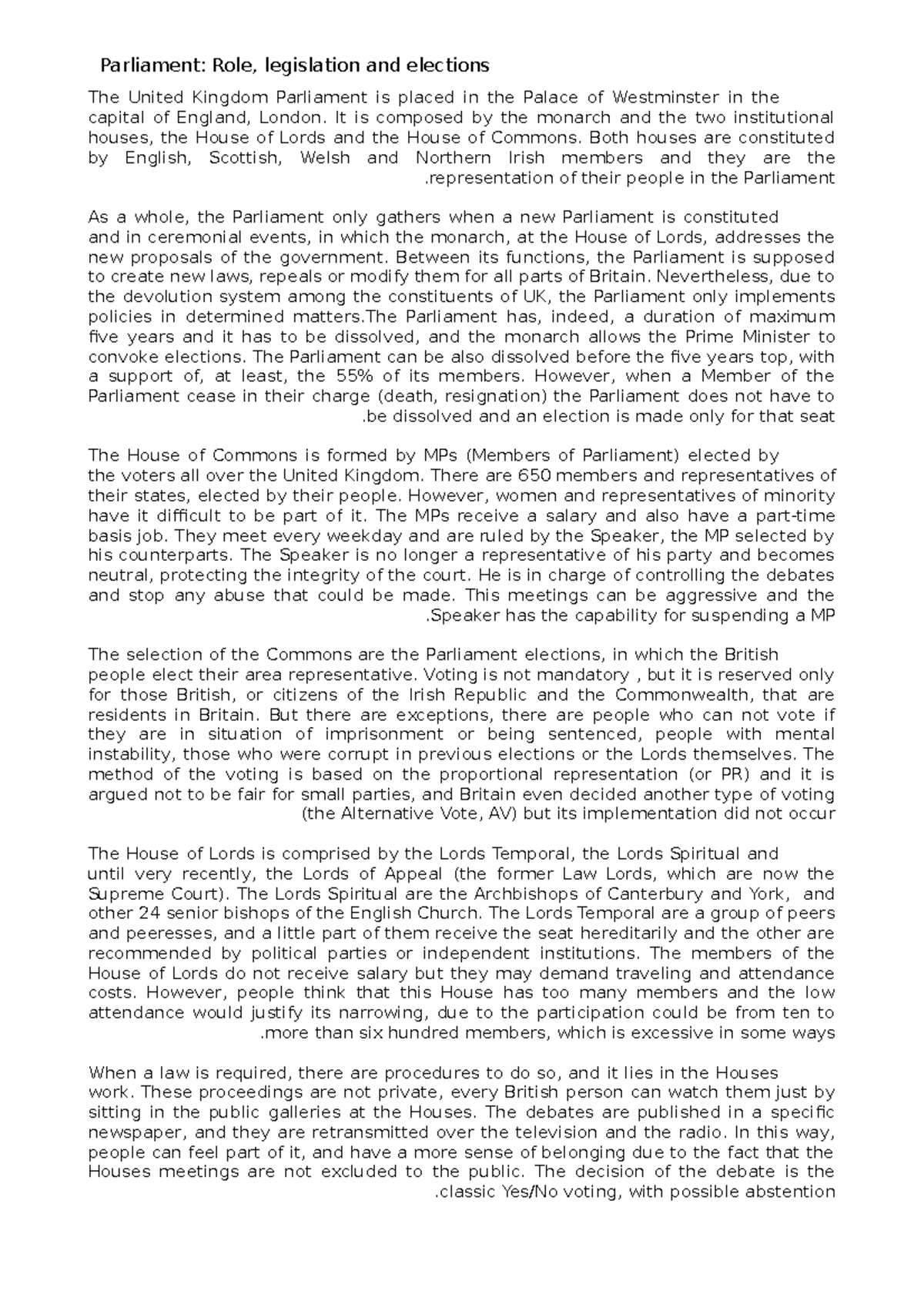 Parliament - Summary of the mentioned topic - Parliament: Role ...