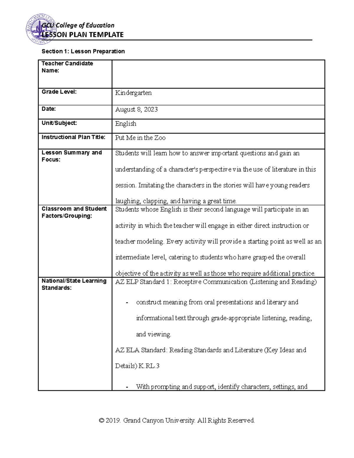 ESL-436-T7-Lesson Plan for ELLs - LESSON PLAN TEMPLATE Section 1 ...