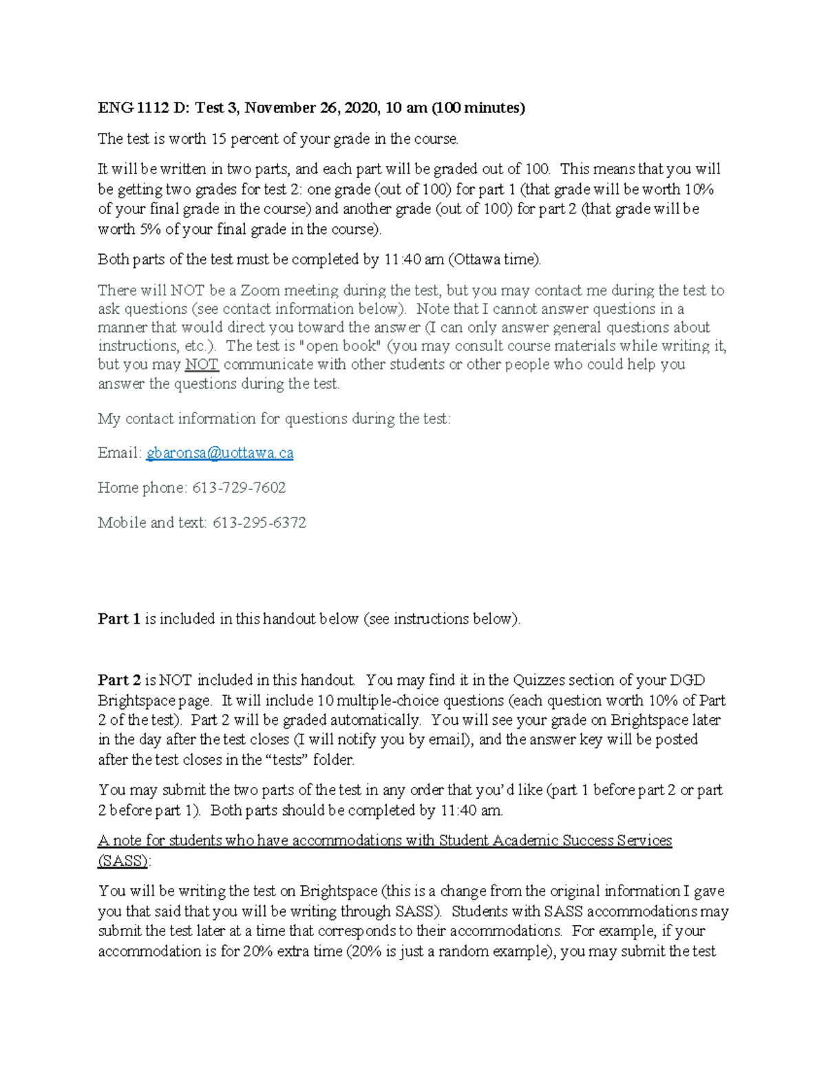 Test 3 26 November 2020, questions and answers - ENG 1112 D: Test 3 ...