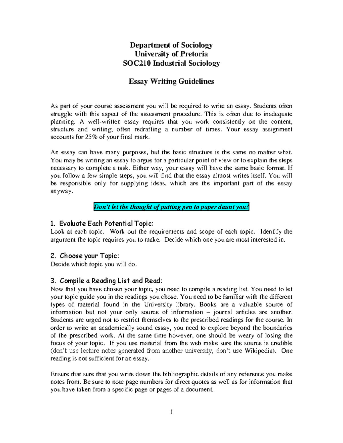 Essay writing guidelines - Department of Sociology University of ...