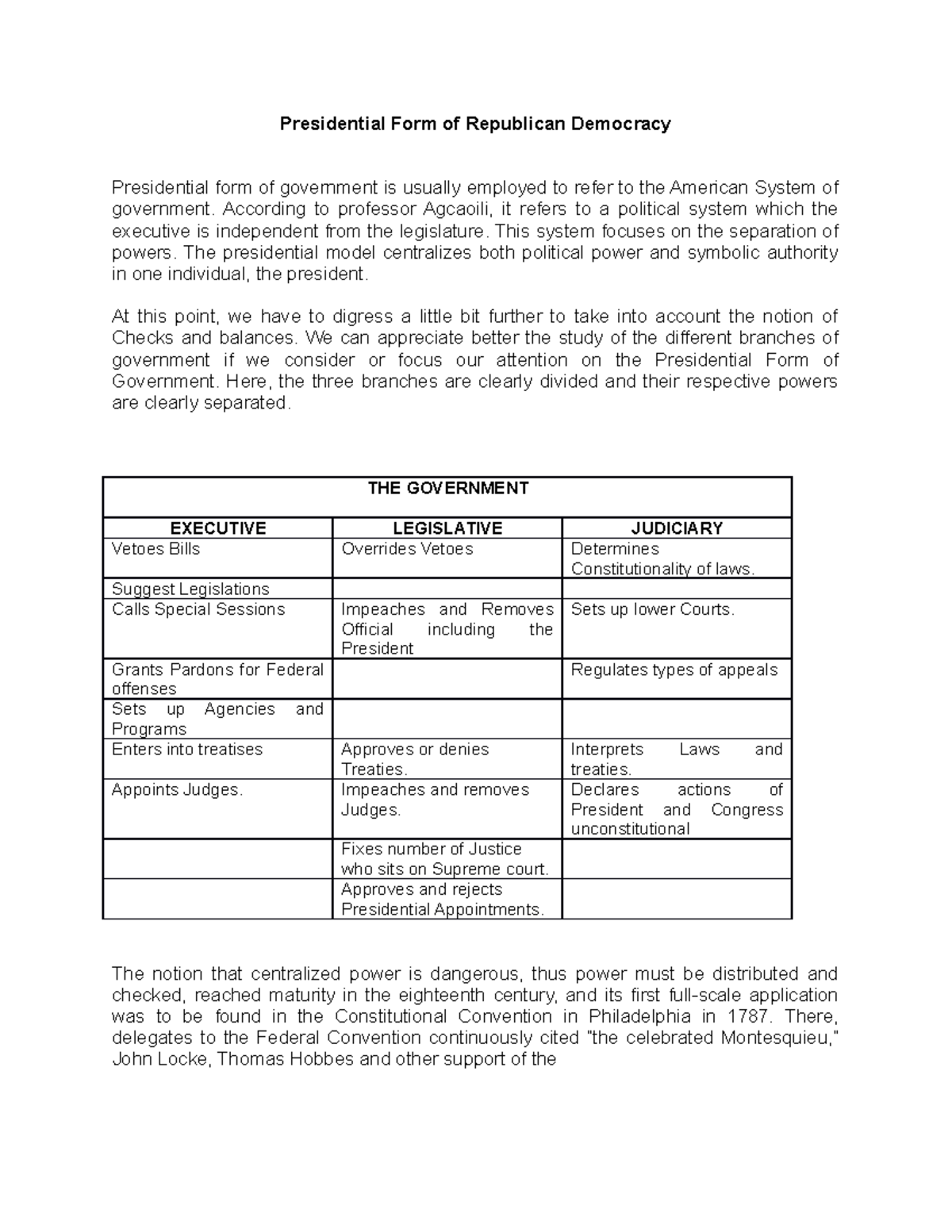 Chapter 5 pol gov - asd - Presidential Form of Republican Democracy ...