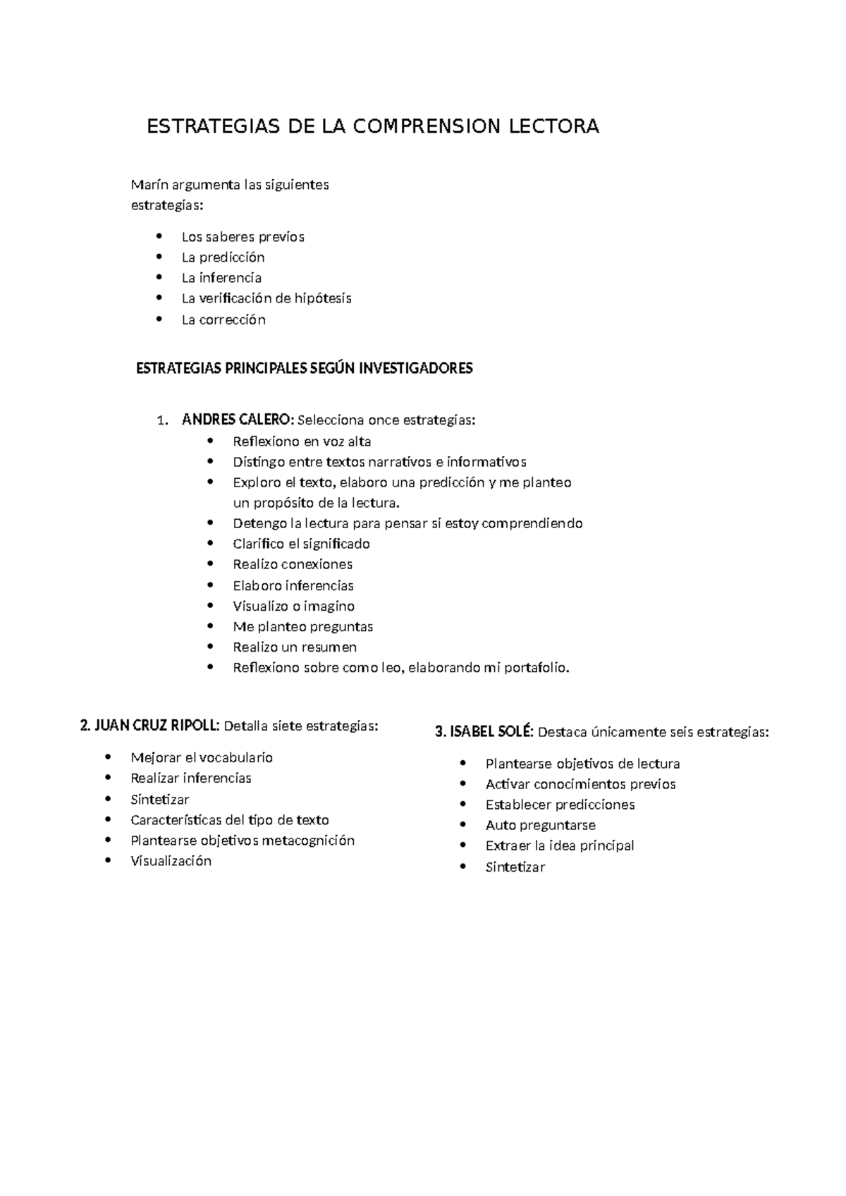 Organizador - ESTRATEGIAS DE LA COMPRENSION LECTORA Marín argumenta las ...