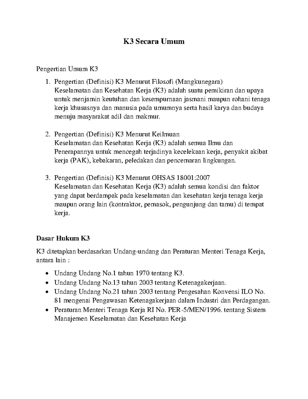 K3 Secara Umum - K3 Secara Umum Pengertian Umum K Pengertian (Definisi ...