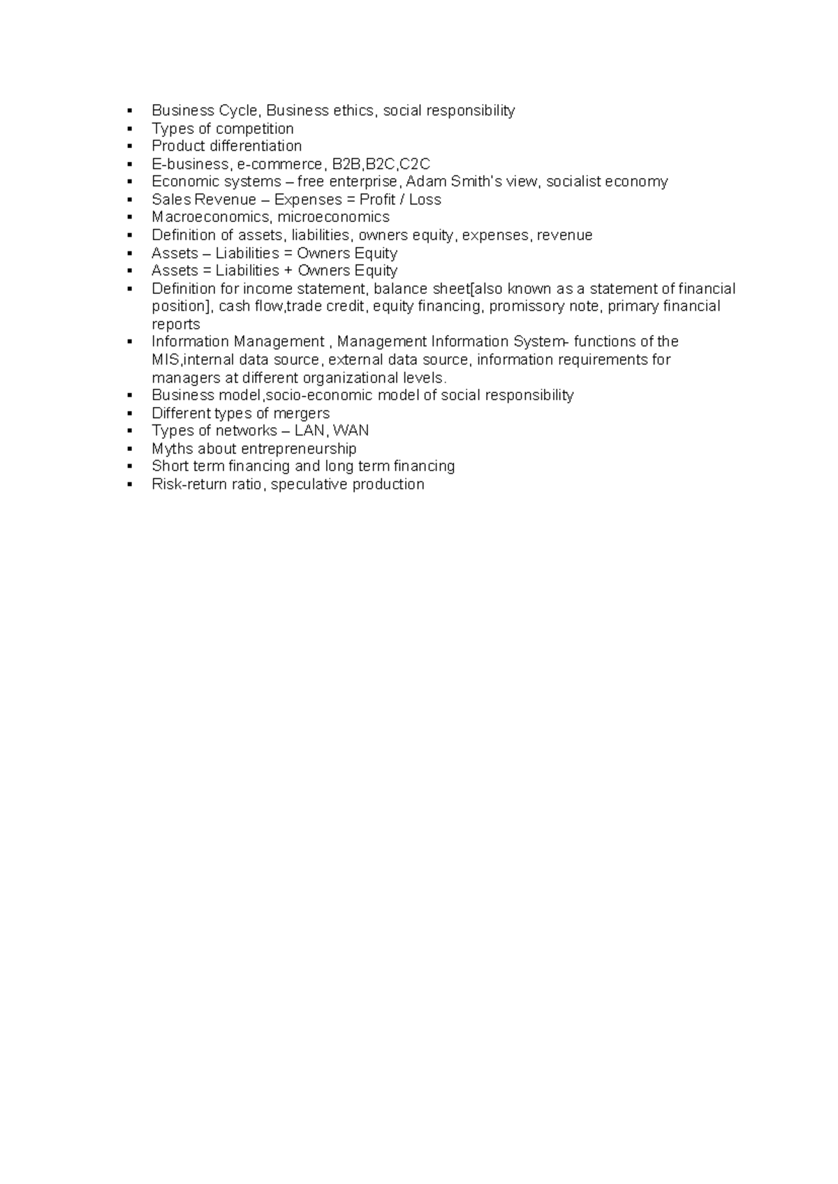 BP Overall scope - Business Cycle, Business ethics, social ...