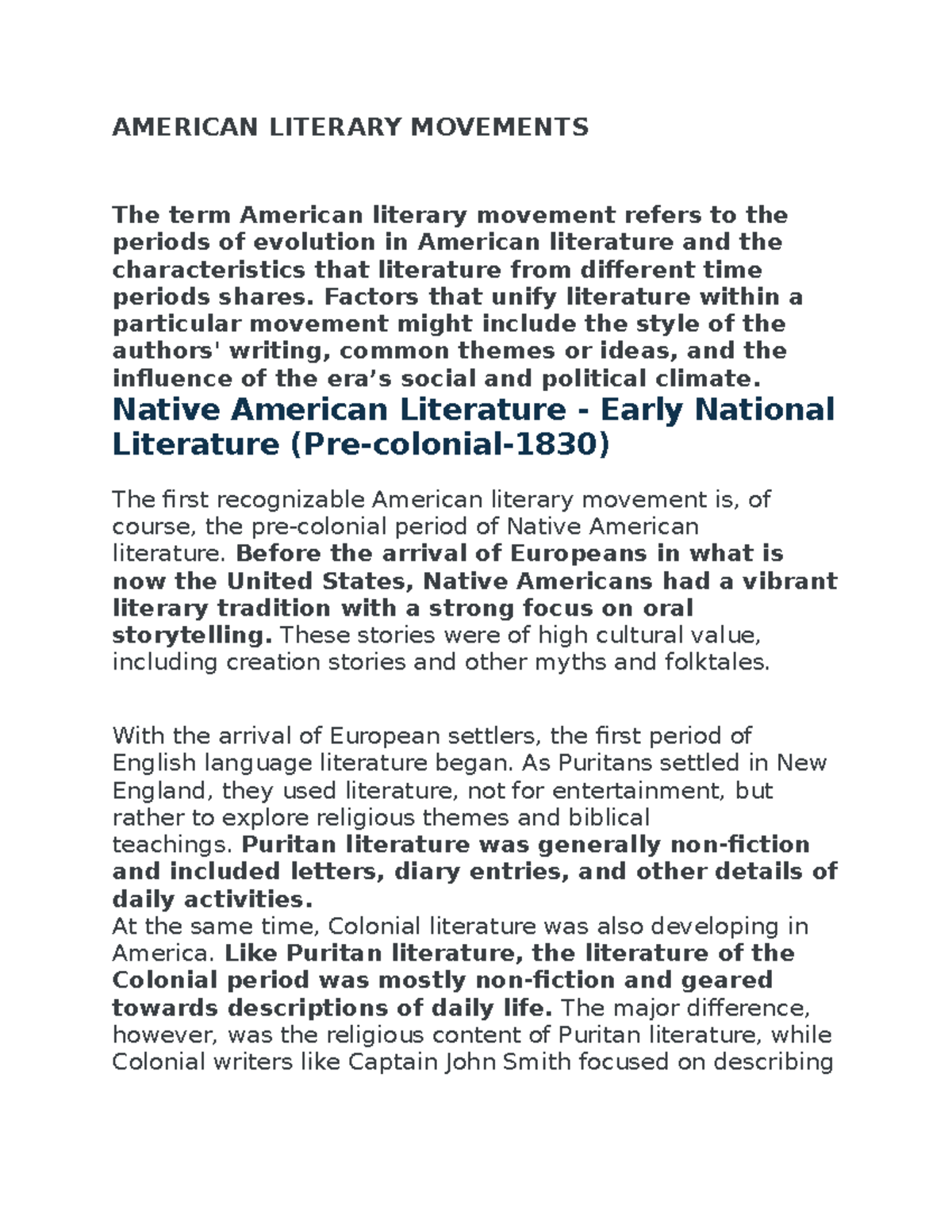 American Literary Movements - Factors that unify literature within a ...