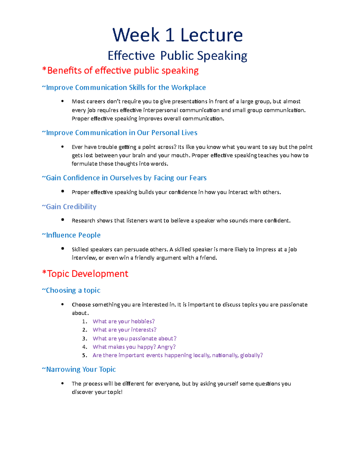 Eefective public speaking lecture - Week 1 Lecture Effective Public ...