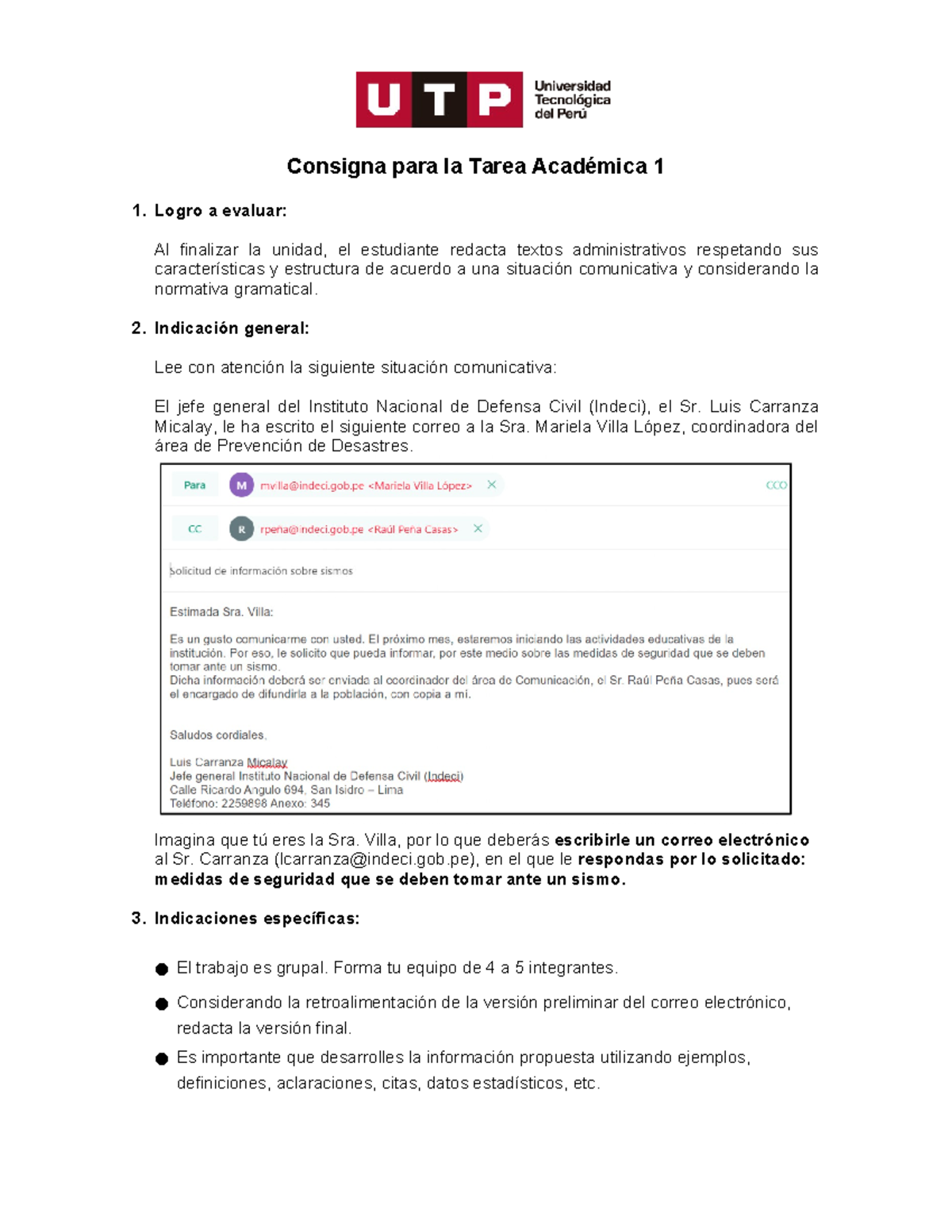 GC N04I Consigna TA 1 21C2A - Consigna para la Tarea Académica 1 1. Logro a evaluar: Al ...