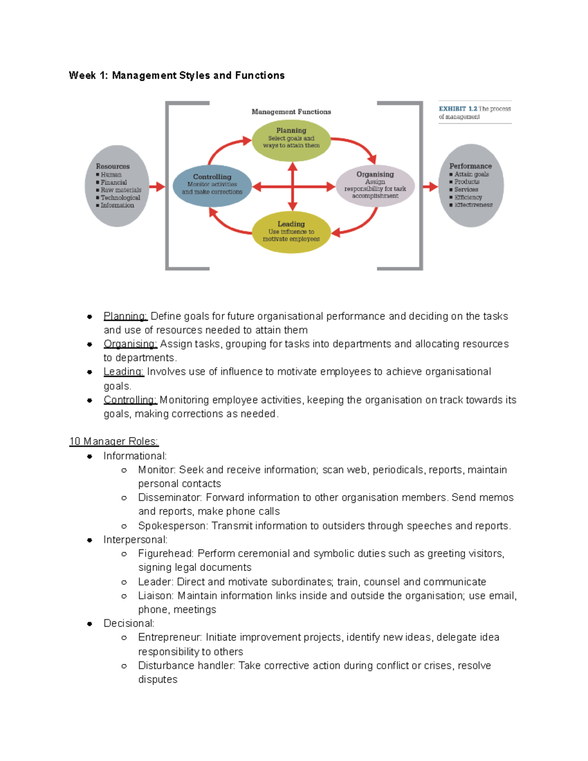 Principles of Management Notes - Week 1: Management Styles and ...