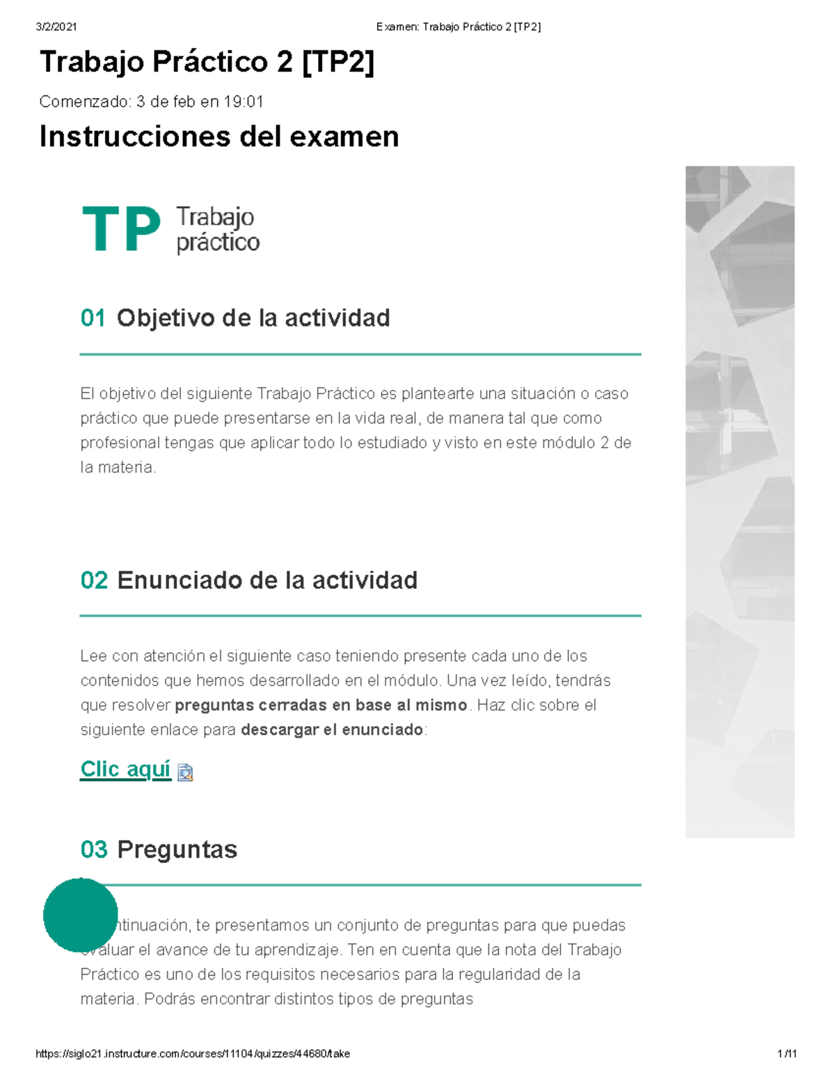 Examen Trabajo Práctico 2 [TP2].pdf mj - Trabajo Práctico 2 [TP2] Comenzado: 3 de feb en 19 ...