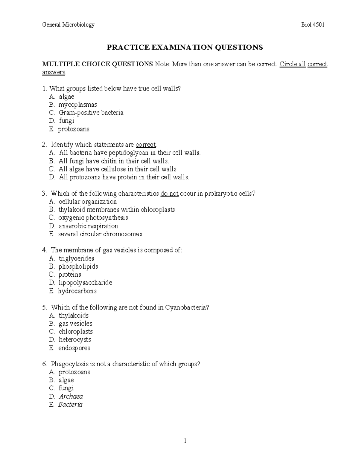 Practice Exam Questions - PRACTICE EXAMINATION QUESTIONS MULTIPLE ...