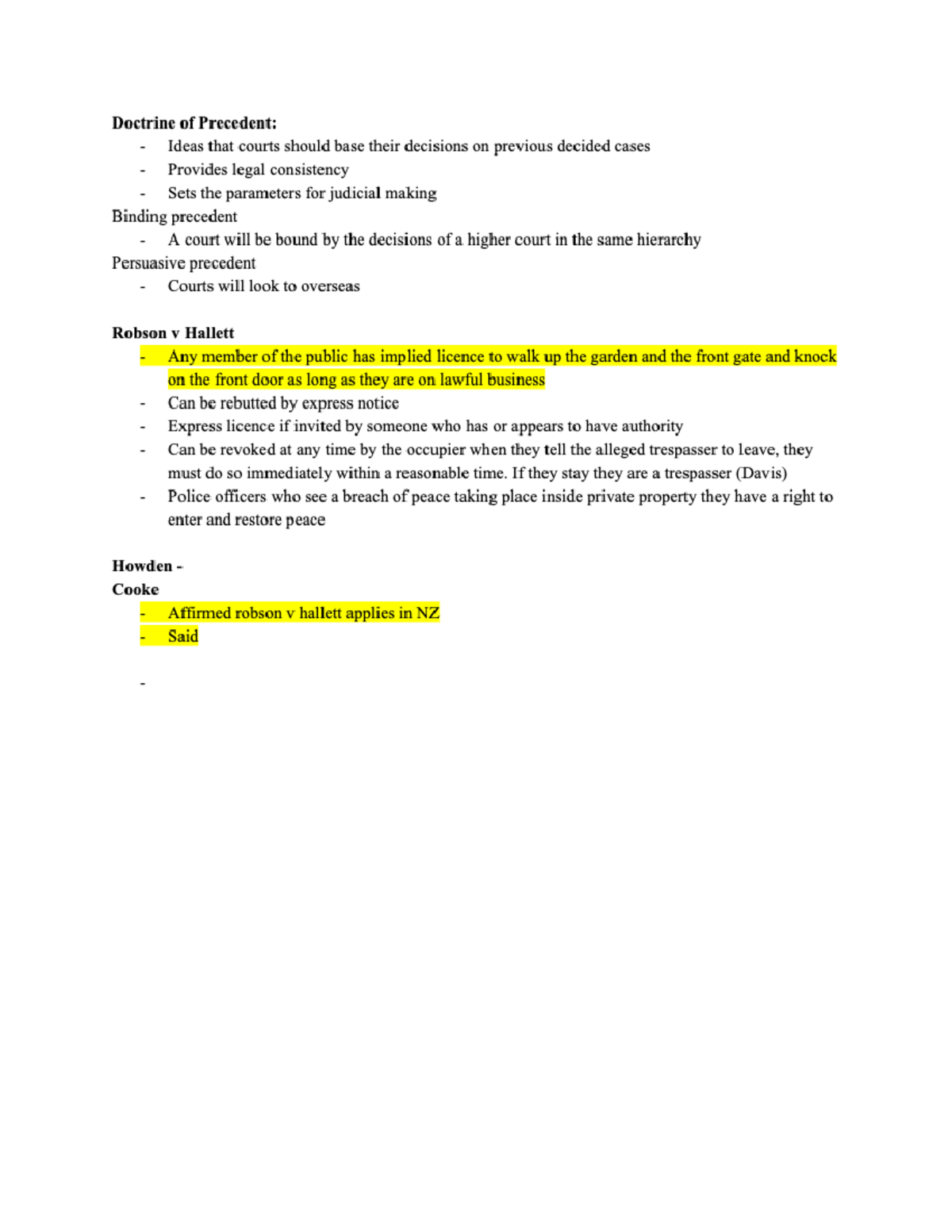 Trespass Lecture 17 - Introduction to Case Law - Studocu