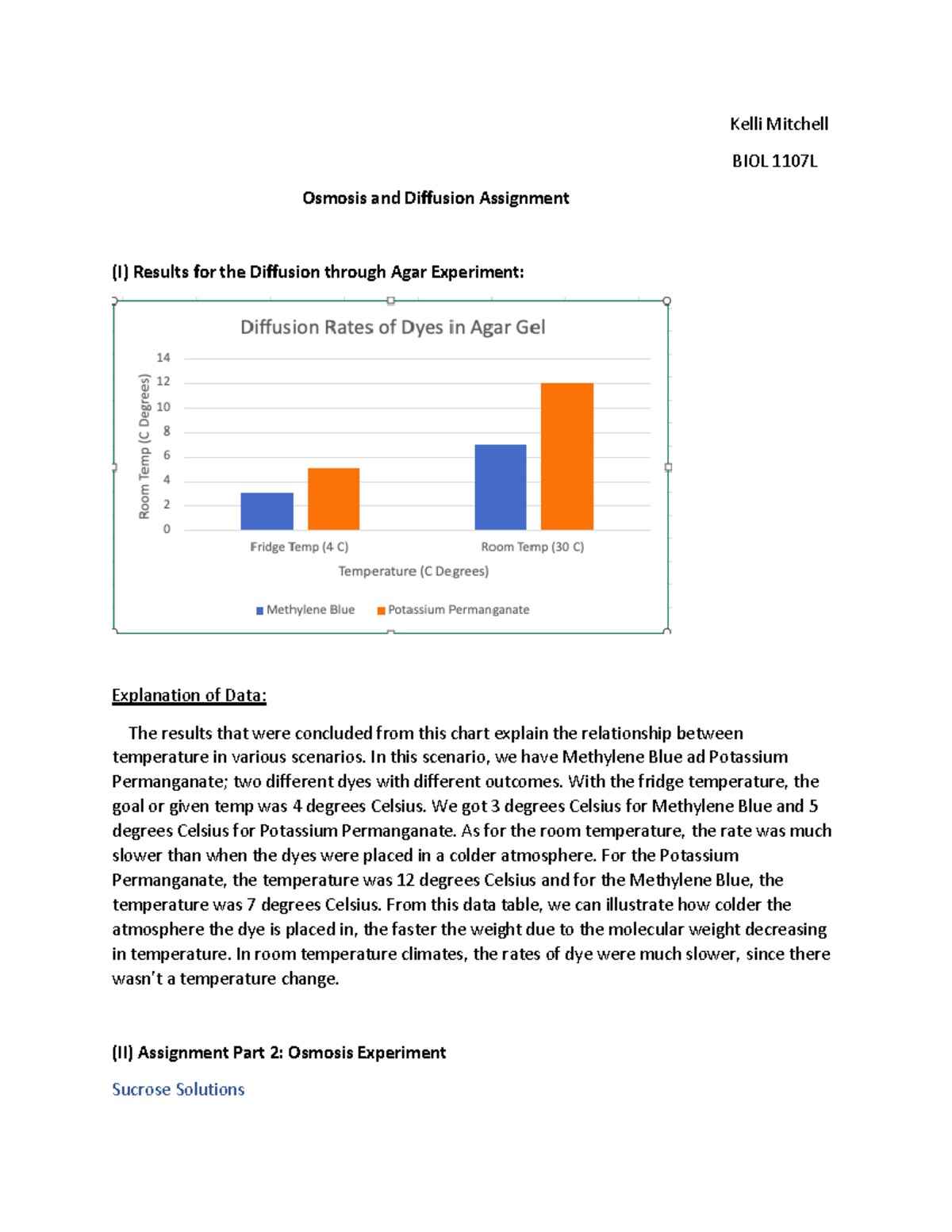 Osmosis and Diffusion Assignment - Kelli Mitchell BIOL 1107L Osmosis ...