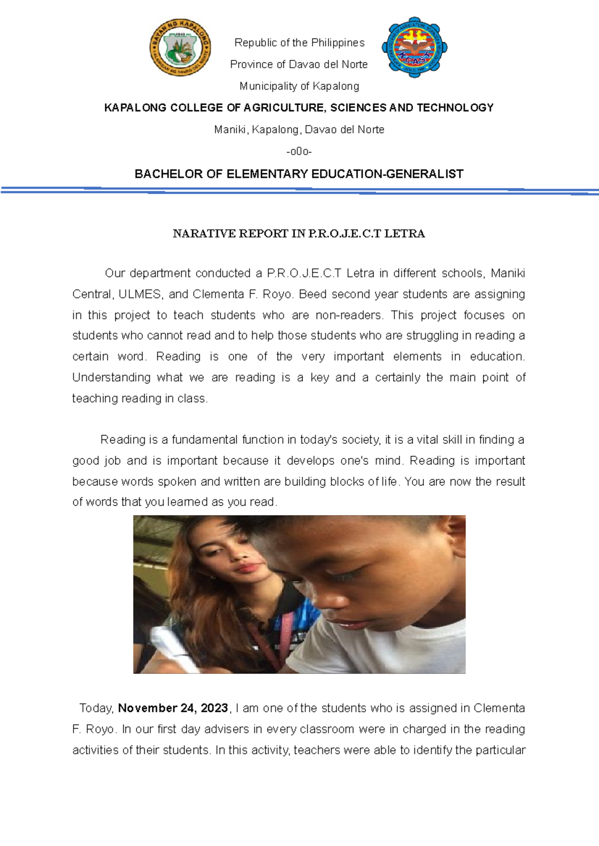 progress report - Republic of the Philippines Province of Davao del ...