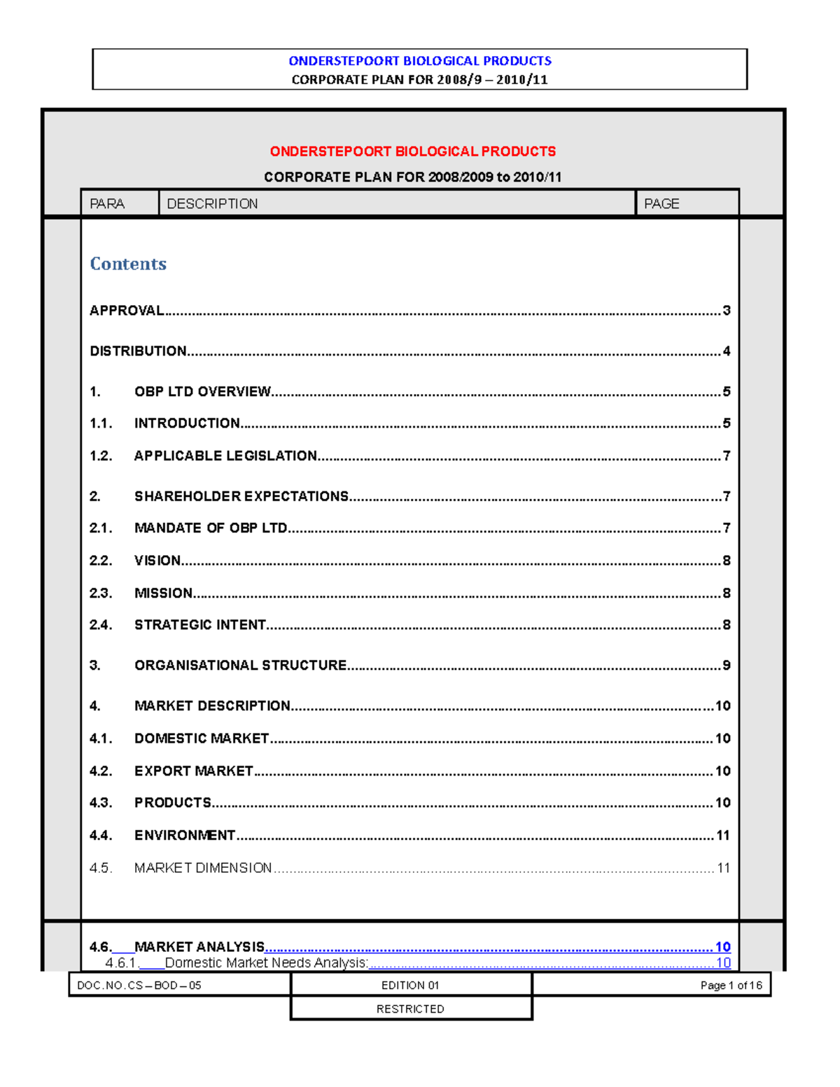 080513 onderstepoort biz plan outline - ONDERSTEPOORT BIOLOGICAL ...