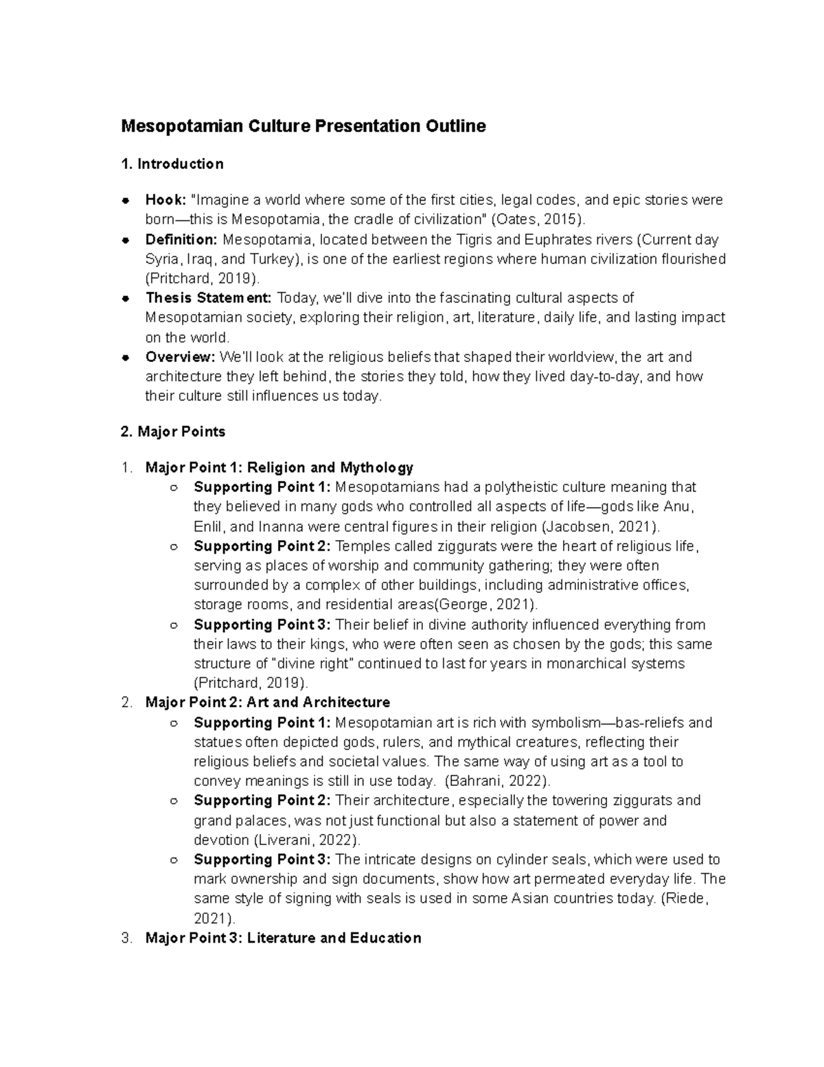 Mesopotamian Culture Presentation Outline - Mesopotamian Culture ...