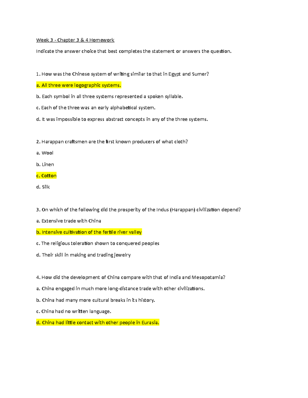 CH 3&4 HW - Homework - Week 3 - Chapter 3 & 4 Homework Indicate the ...