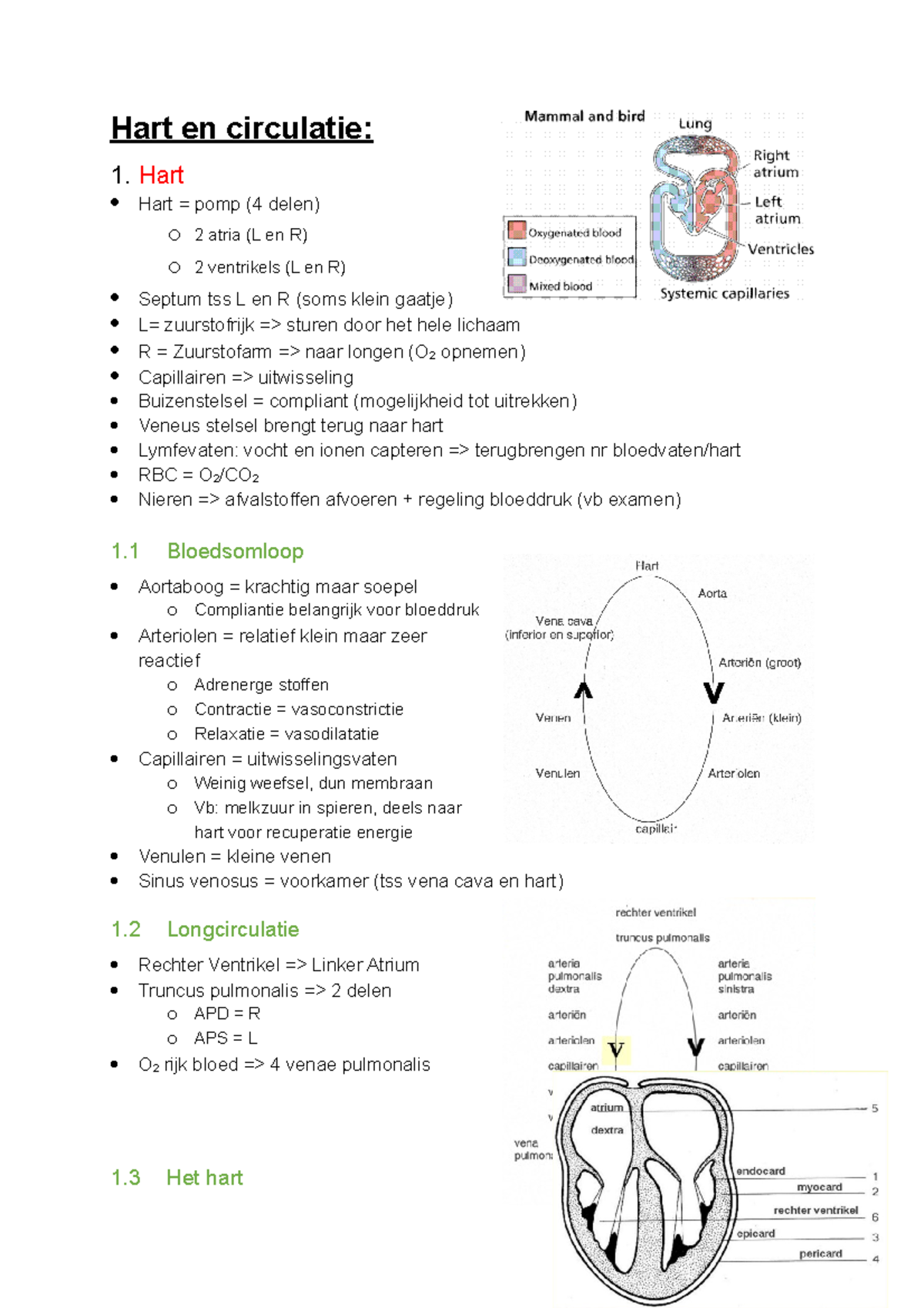 Samenvatting fysiologie - Hart en circulatie: 1. Hart Hart pomp (4 ...