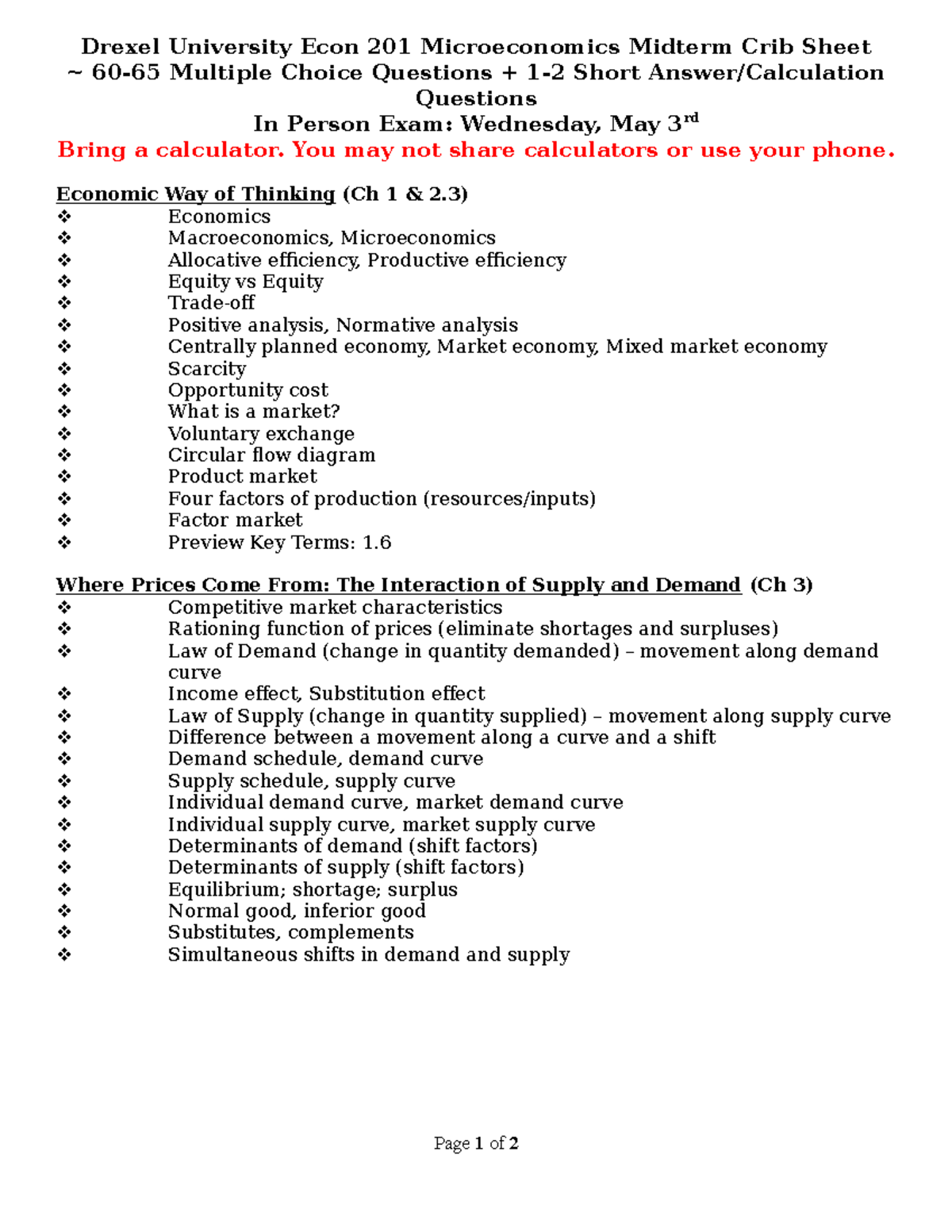 Drexel University Econ 201 Microeconomics Midterm Exam SP 2023 - Drexel ...