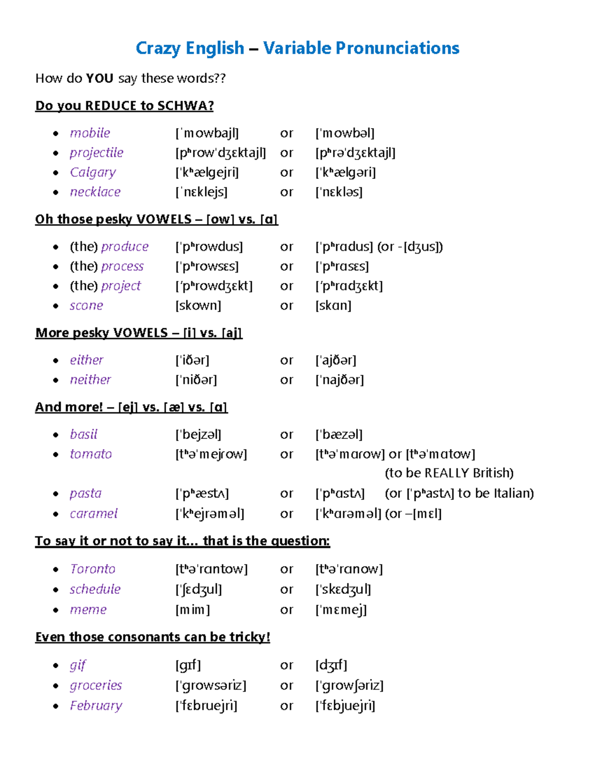 Varible Pronunciations - Crazy English – Variable Pronunciations How do ...