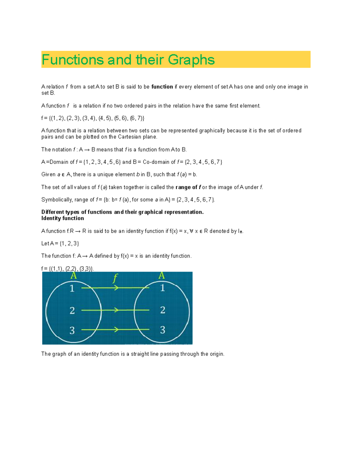 Functions AND Graph - Functions and their Graphs A relation f from a set A to set B is said to ...