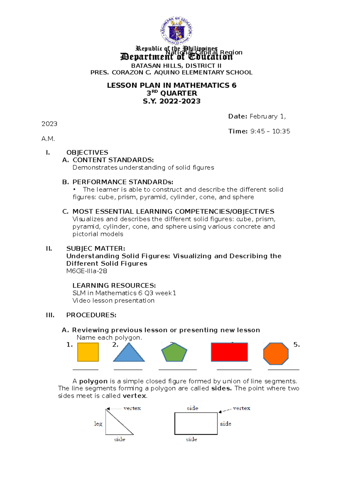 DLP MATH 6 Melcs Based(COT) - BATASAN HILLS, DISTRICT II PRES. CORAZON ...