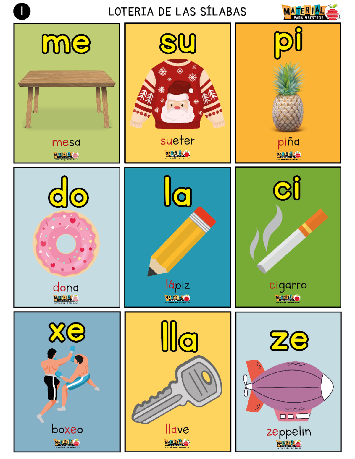 Loteria de las silabas simples - pedagogía - Studocu