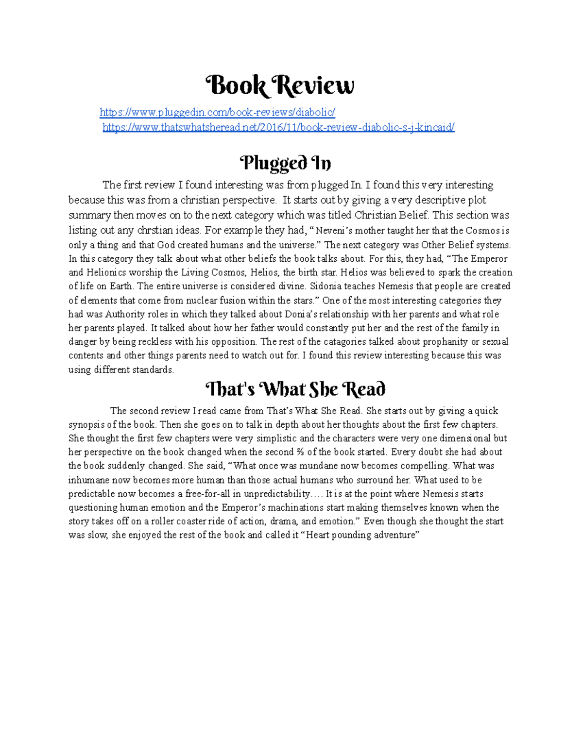 Book review - Book Review pluggedin/book-reviews/diabolic/ - Studocu