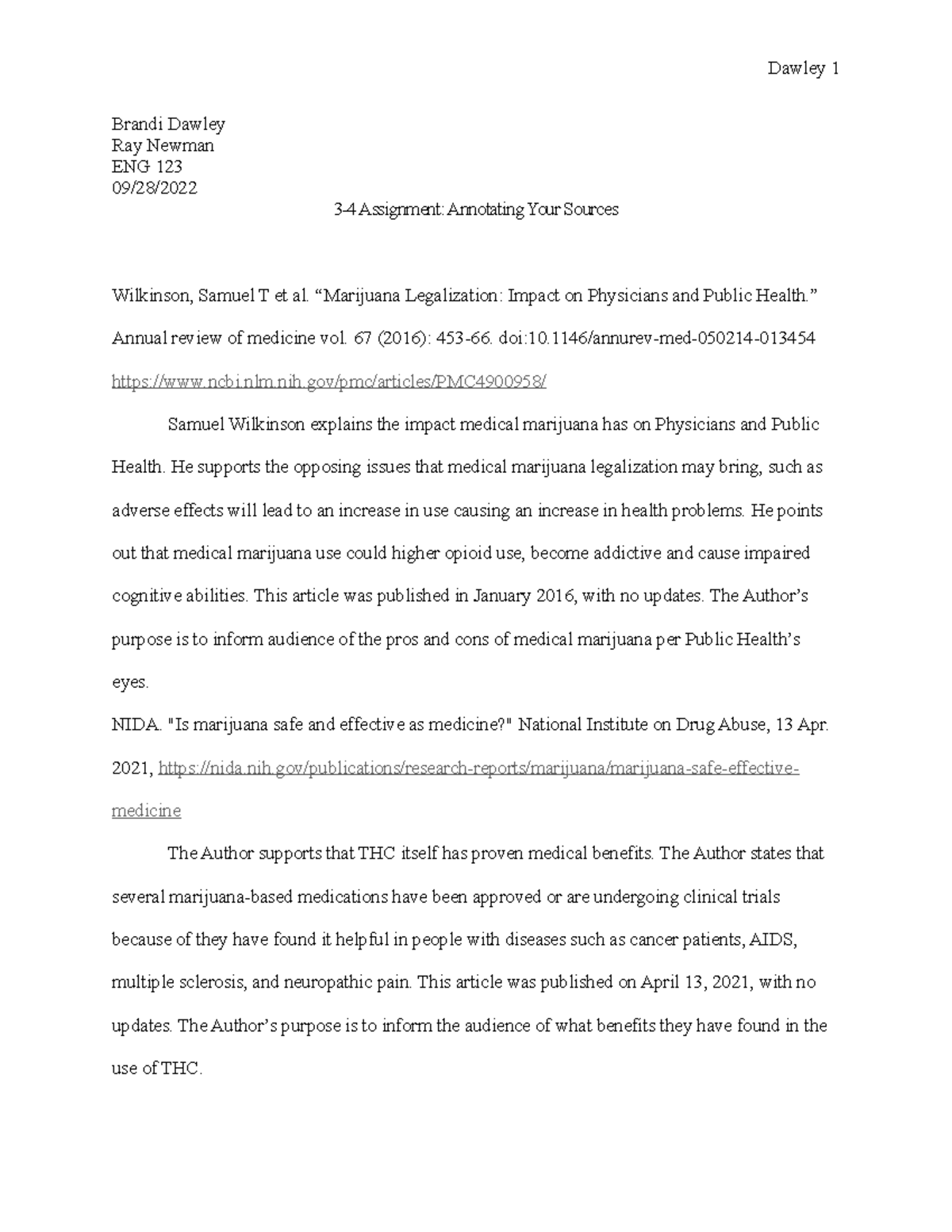 3-4 Assignment- Annotating Your Sources - Dawley 1 Brandi Dawley Ray ...