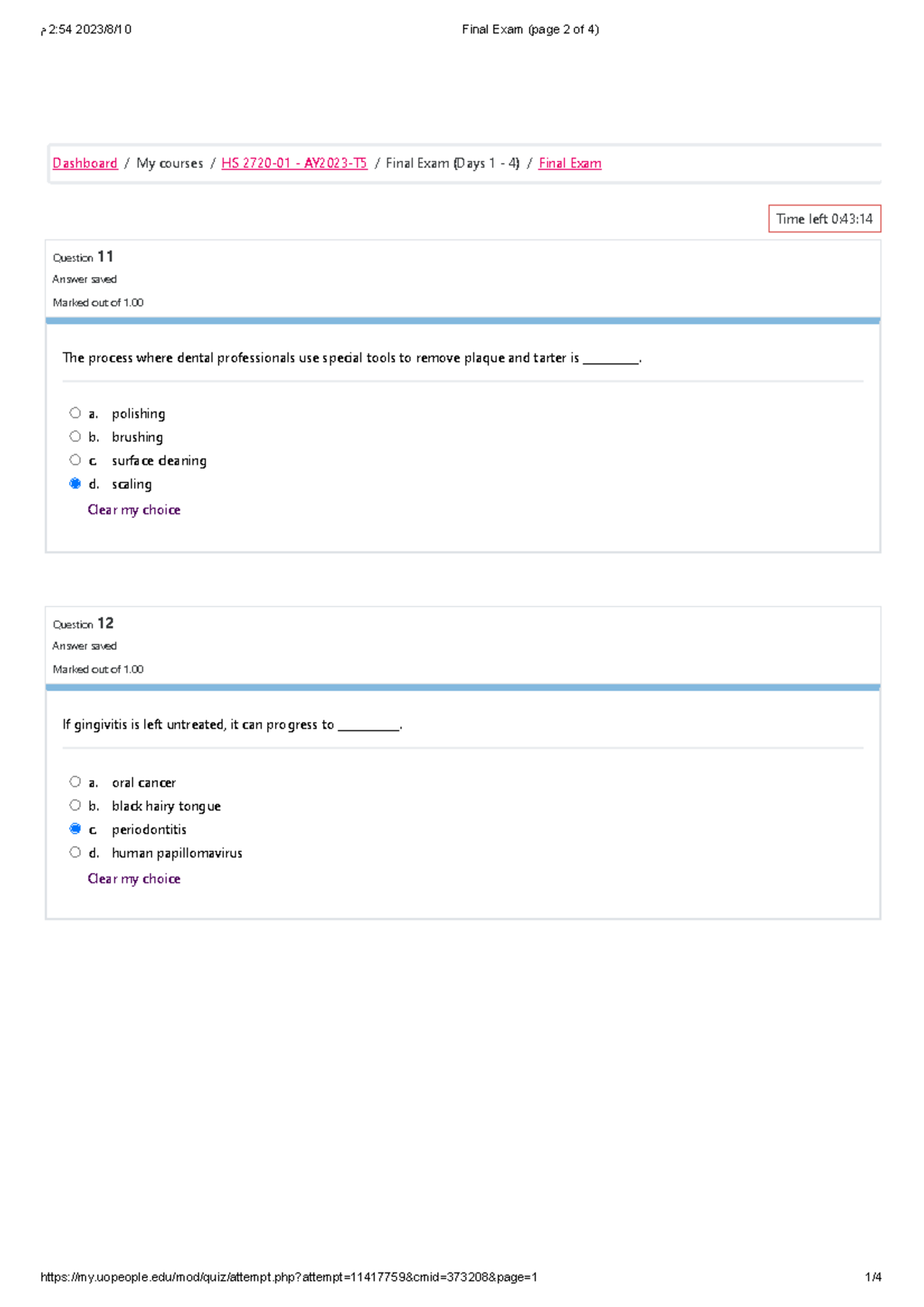 Final Exam (page 2 of 4) (1) - Copy - Question 11 Answer saved Marked ...