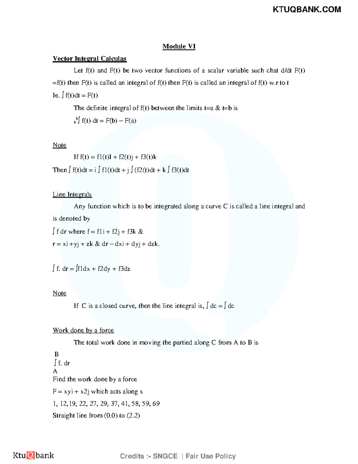 Engineering calculus 6 notes - Module VI Vector Integral Calculas Let f ...