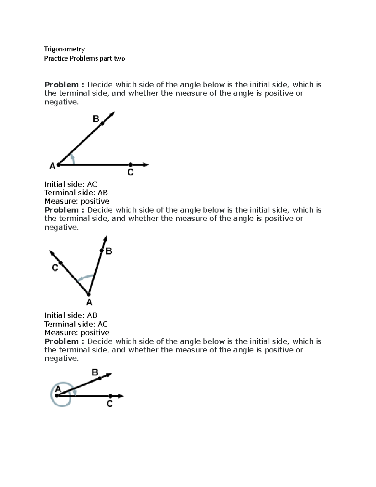 Trigonometry problems 2 - Trigonometry Practice Problems part two ...