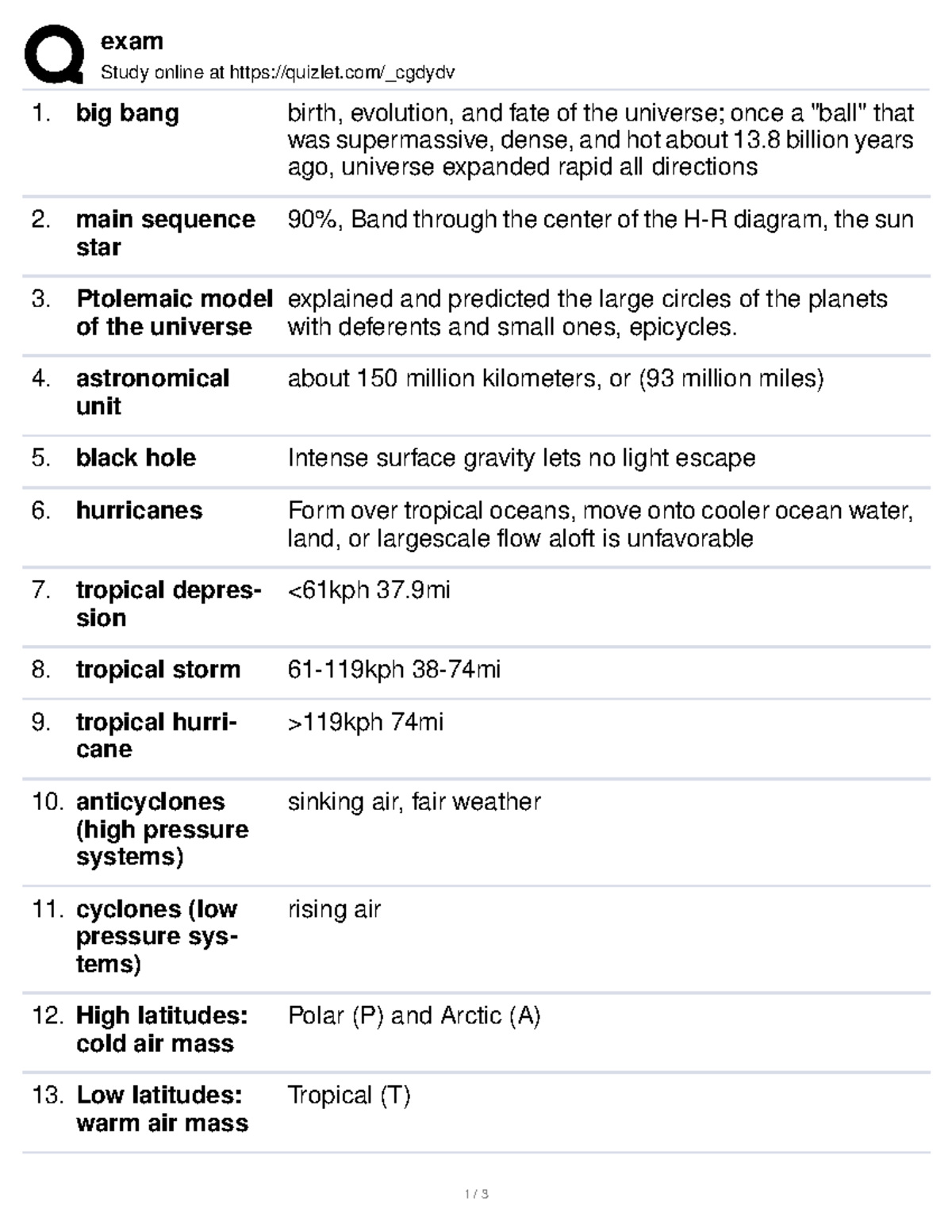 Earth and space science exam - exam Study online at quizlet/_cgdydv big ...