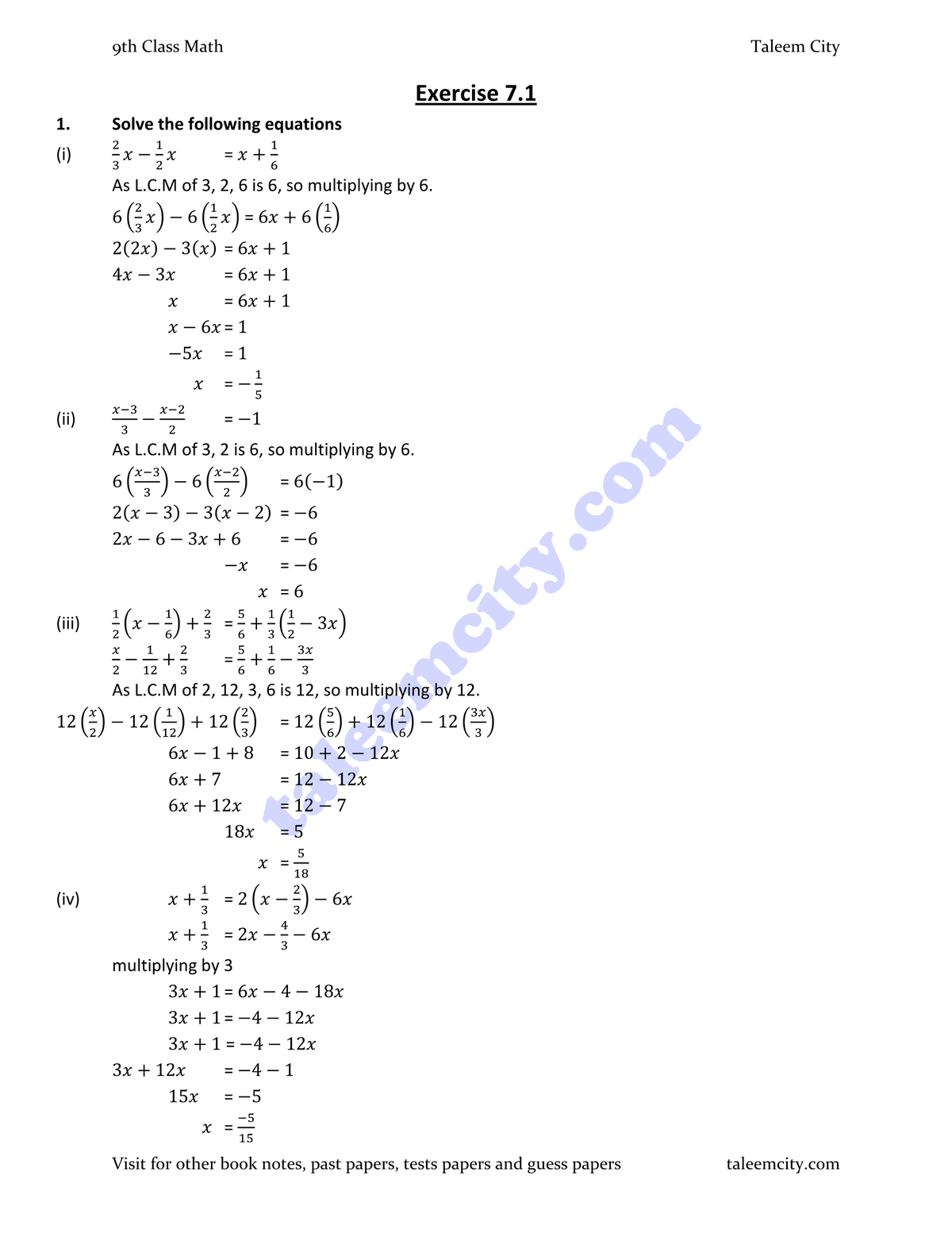 Class-9th-Maths-Science-Group-Exercise-7.1 (taleemcity - Linear Algebra ...
