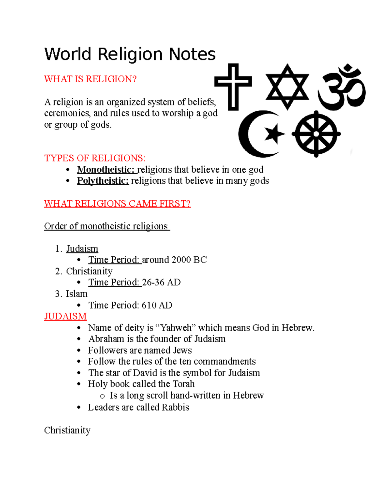 World Religion PArt 1 Study Guide World Religion Notes WHAT IS