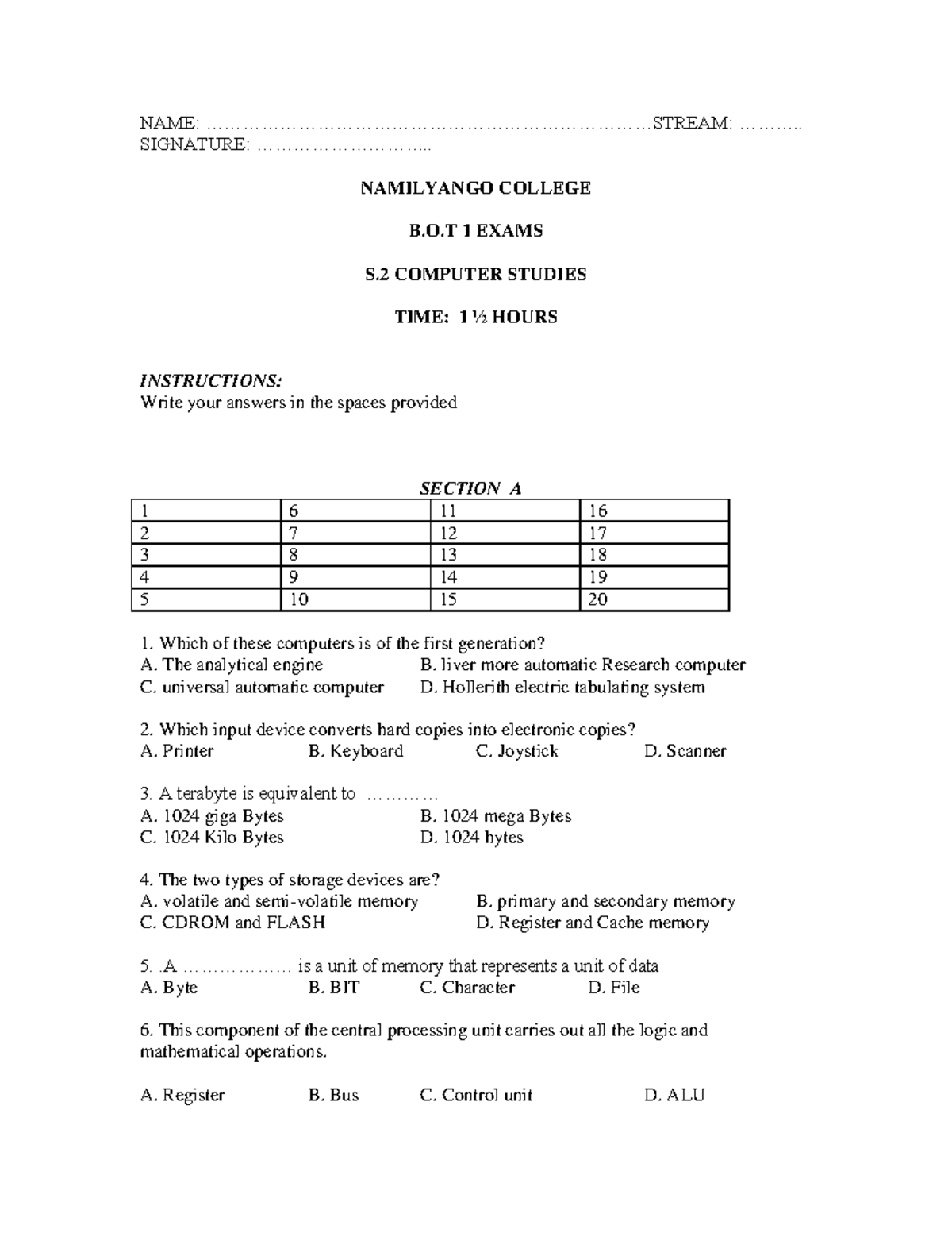 S2 Computer Beginning OF TERM 1 - NAME: - Studocu