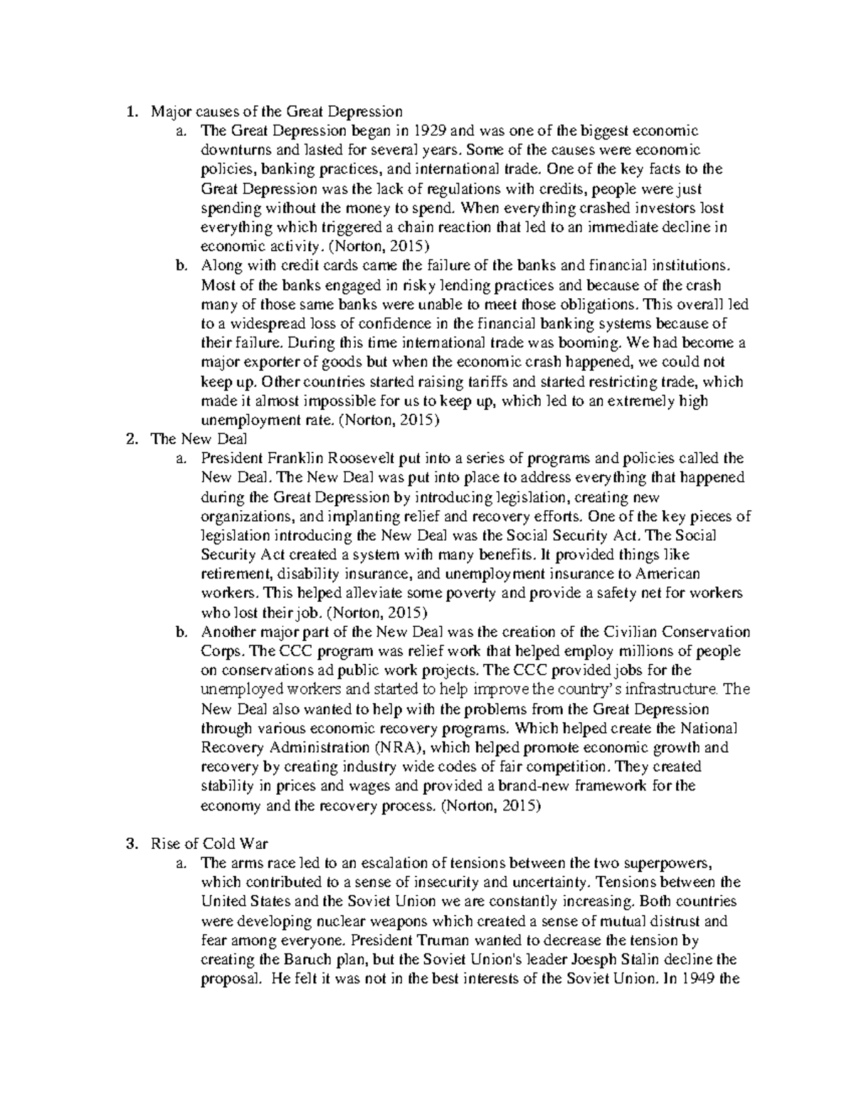 Task 4 History - Major causes of the Great Depression a. The Great ...