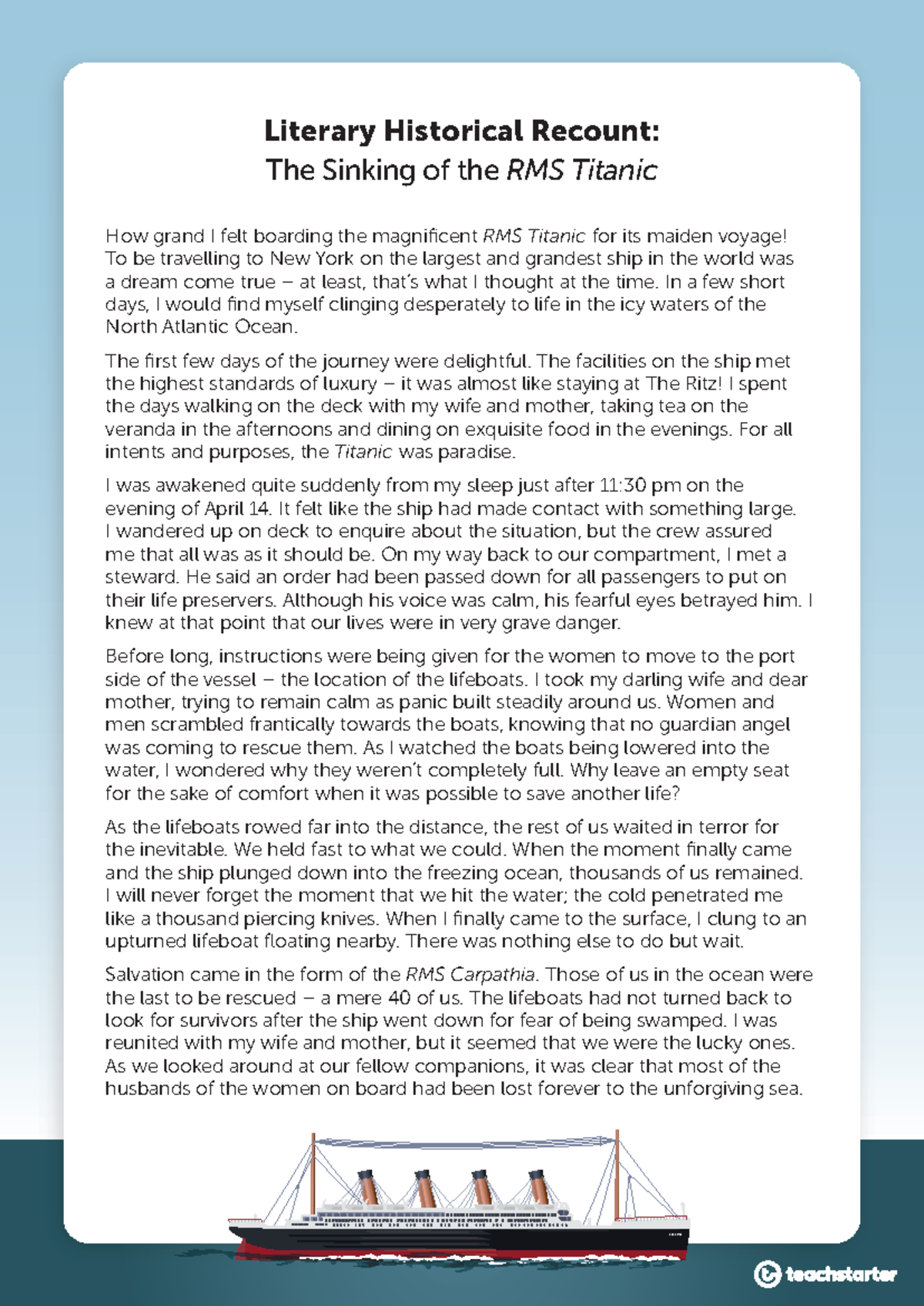 The Sinkingofthe RMSTitanic Historical Recounts Comparison Task Adobe ...