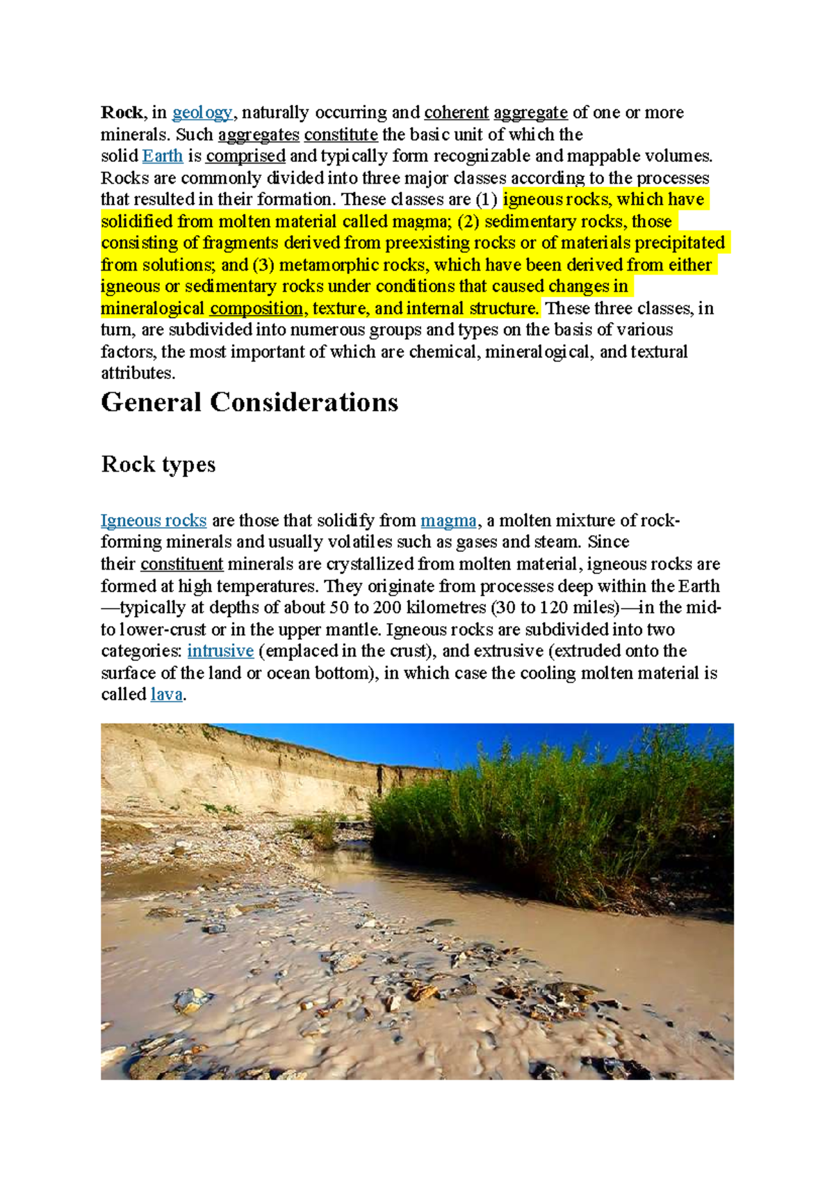 Rock - Rock, in geology, naturally occurring and coherent aggregate of ...