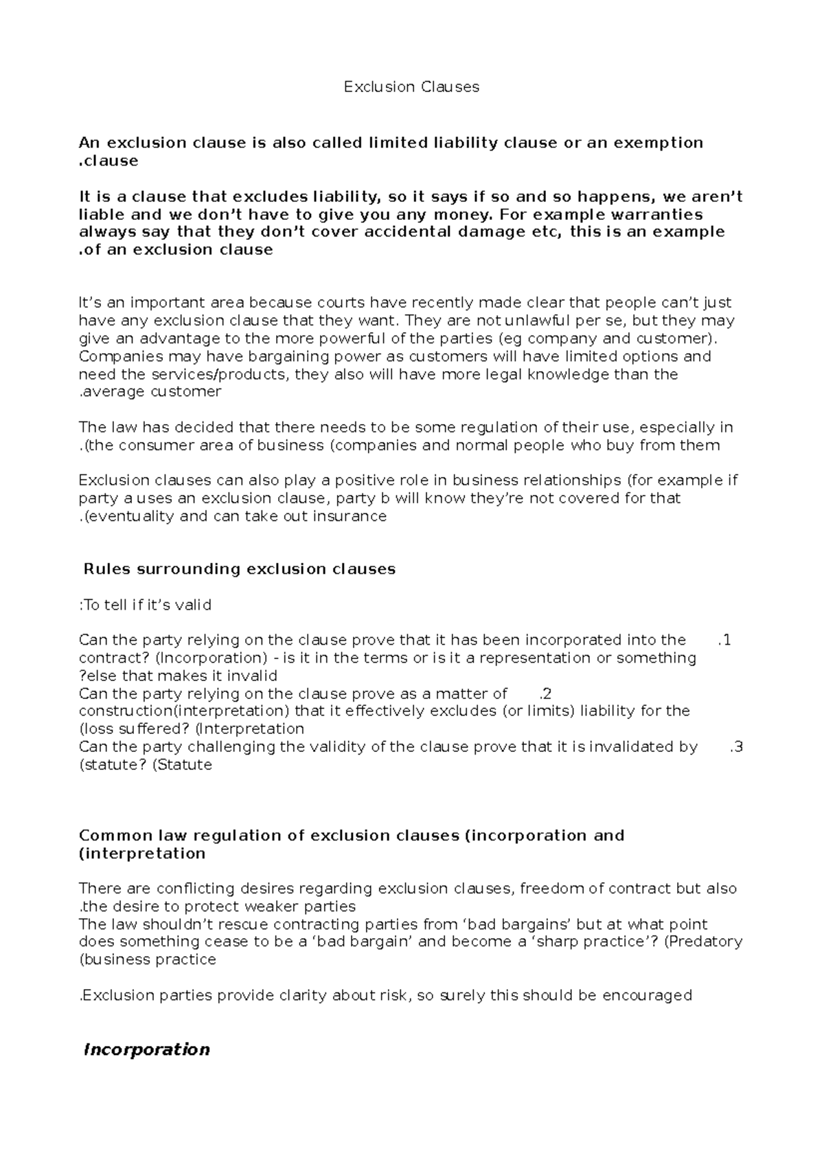 Exclusion Clauses word - Exclusion Clauses An exclusion clause is also ...