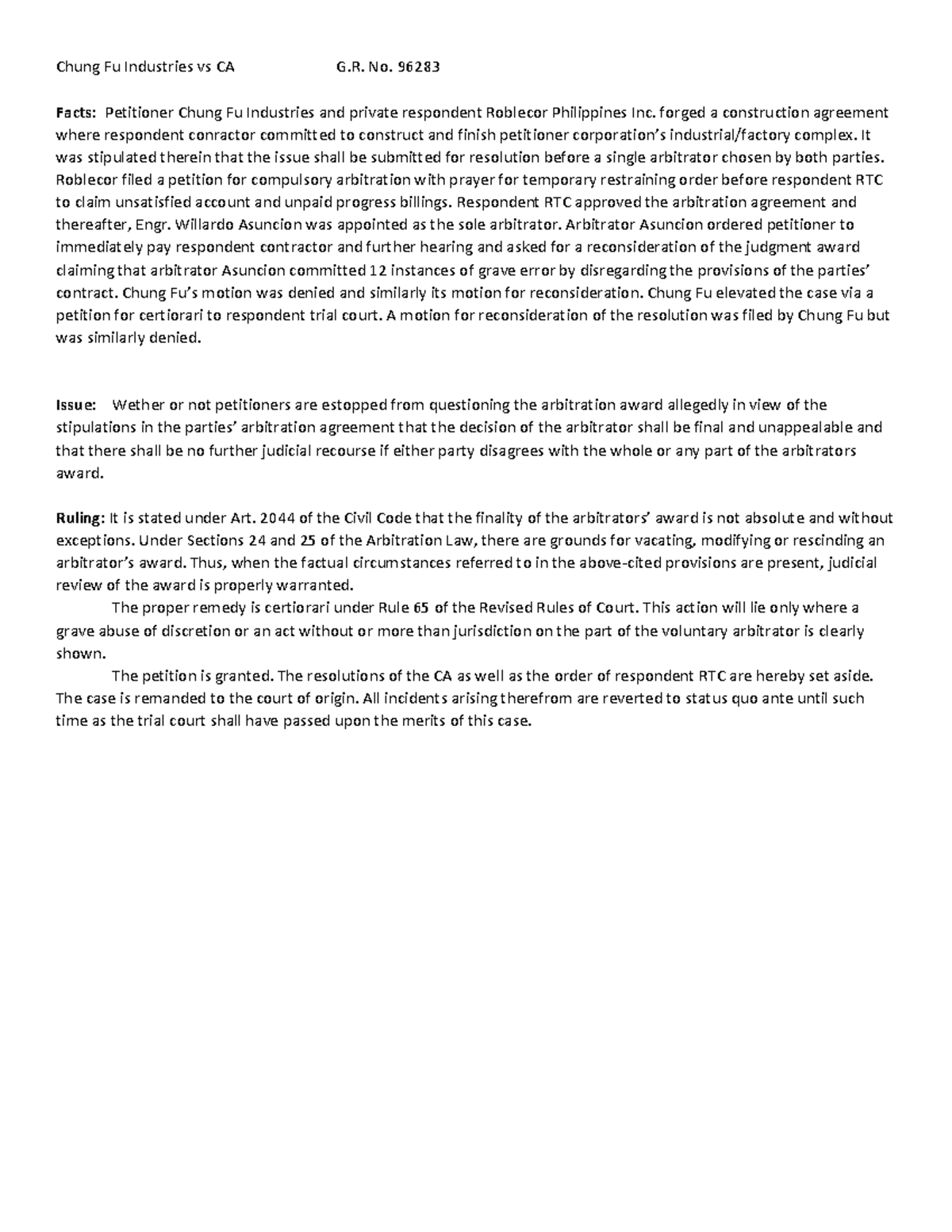 3 - lecture - Chung Fu Industries vs CA G. No. 96283 Facts: Petitioner ...