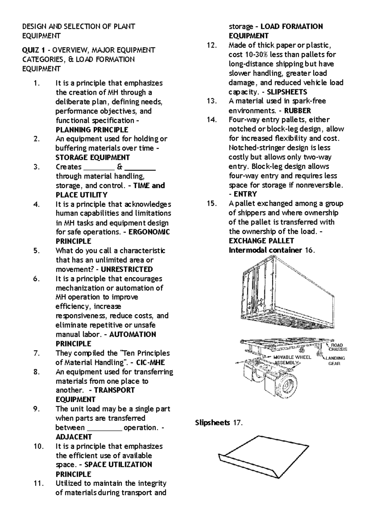 Design AND Selection OF Plant Equipment quiz w answer - DESIGN AND ...