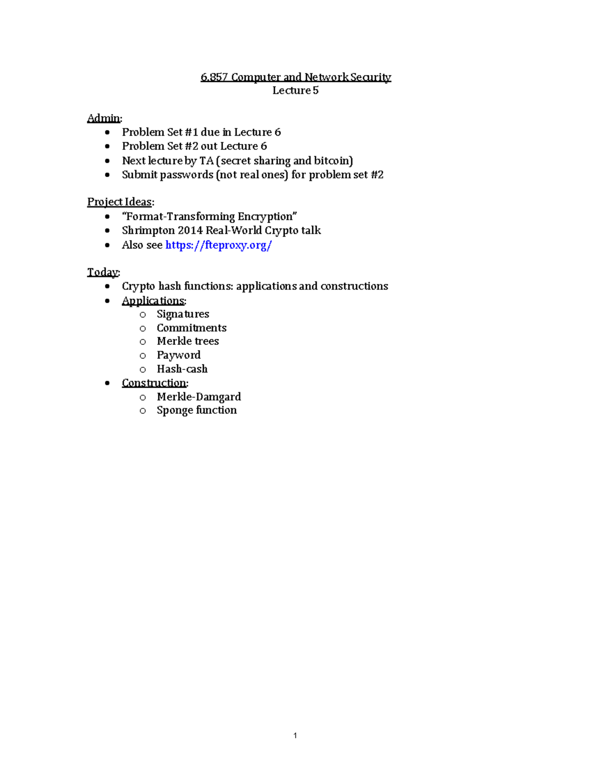 Computer And Network Securty Lecture 5 Hashing Applications 6 Computer And Network Security