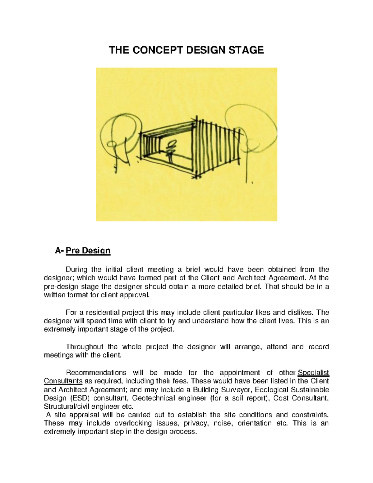 01 THE Concept Design Stage - THE CONCEPT DESIGN STAGE A- Pre Design ...