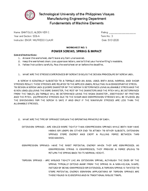 Worksheet NO 1 Introduction TO Machine Design - Technological ...