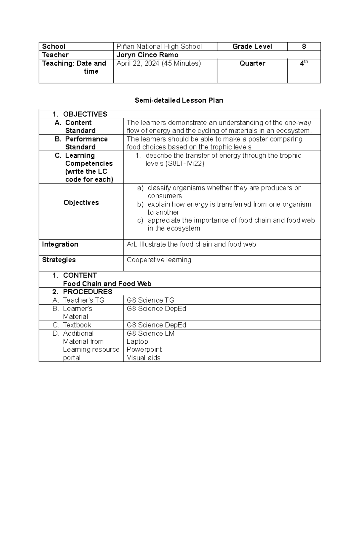 Final DEMO Teaching Health 8 - School Piñan National High School Grade ...