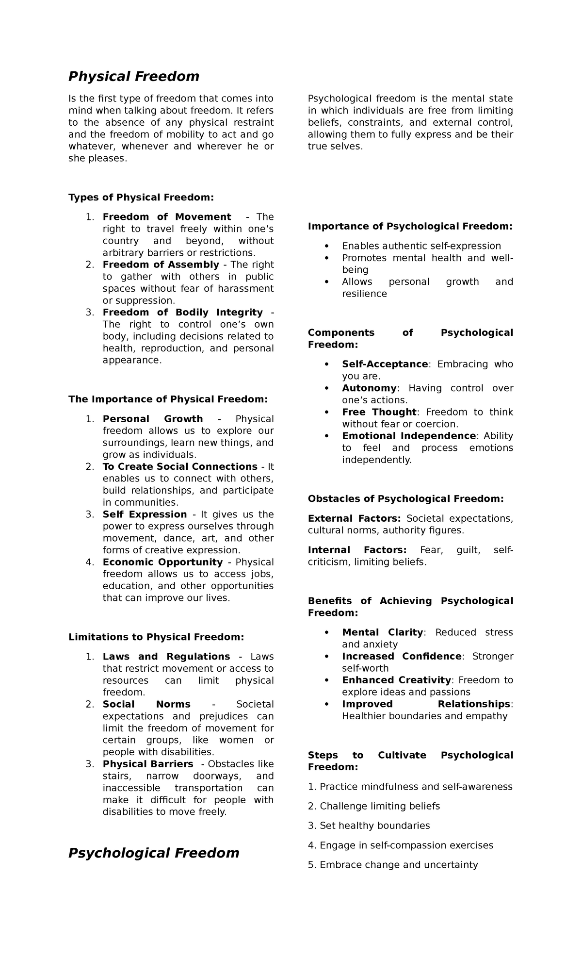 IPHP Second Quarter Notes Reviewer - Physical Freedom Is the first type ...