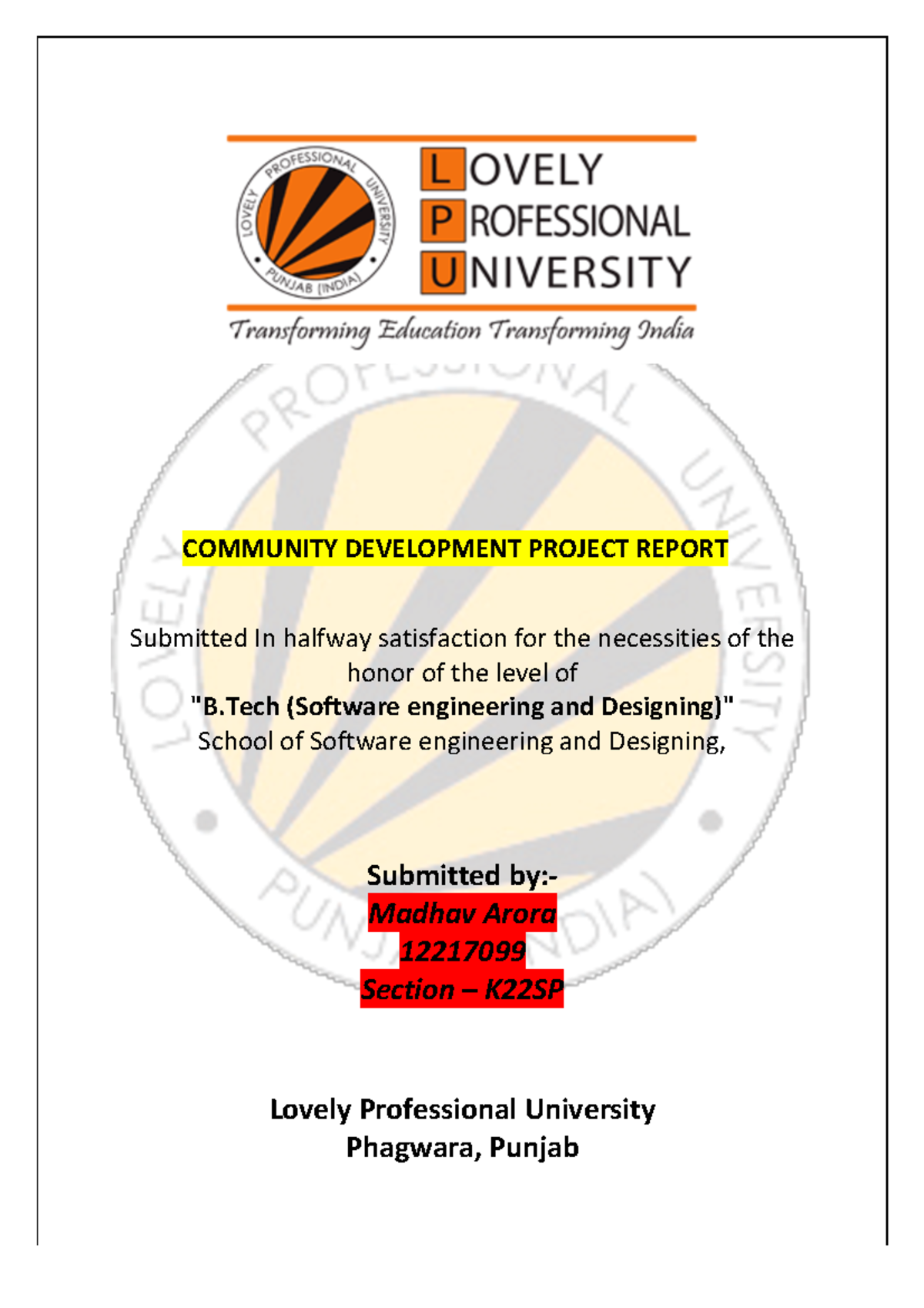 CDP Report - ... - COMMUNITY DEVELOPMENT PROJECT REPORT Submitted In ...